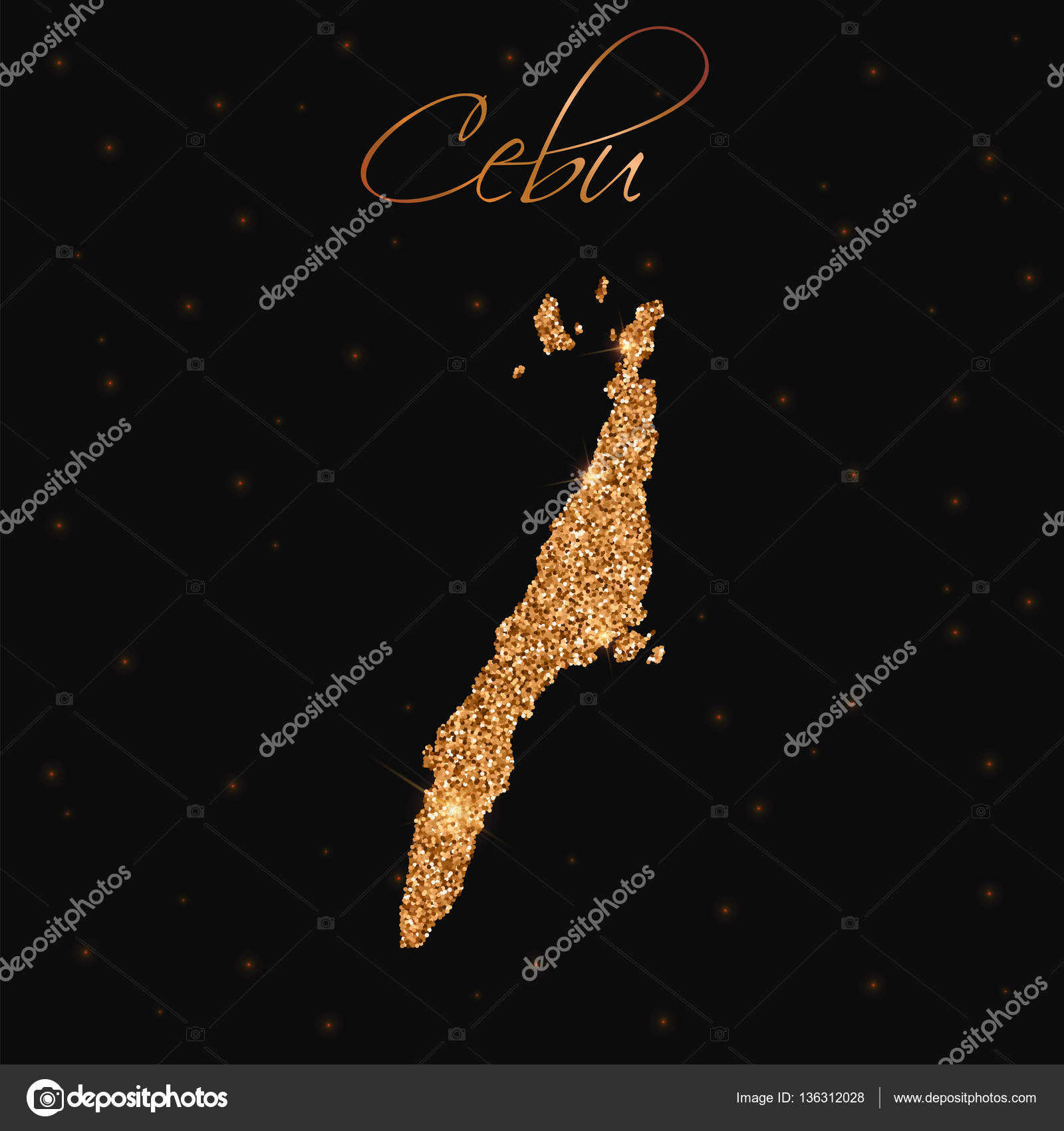 Cebu map filled with golden glitter Luxurious design element vector ...