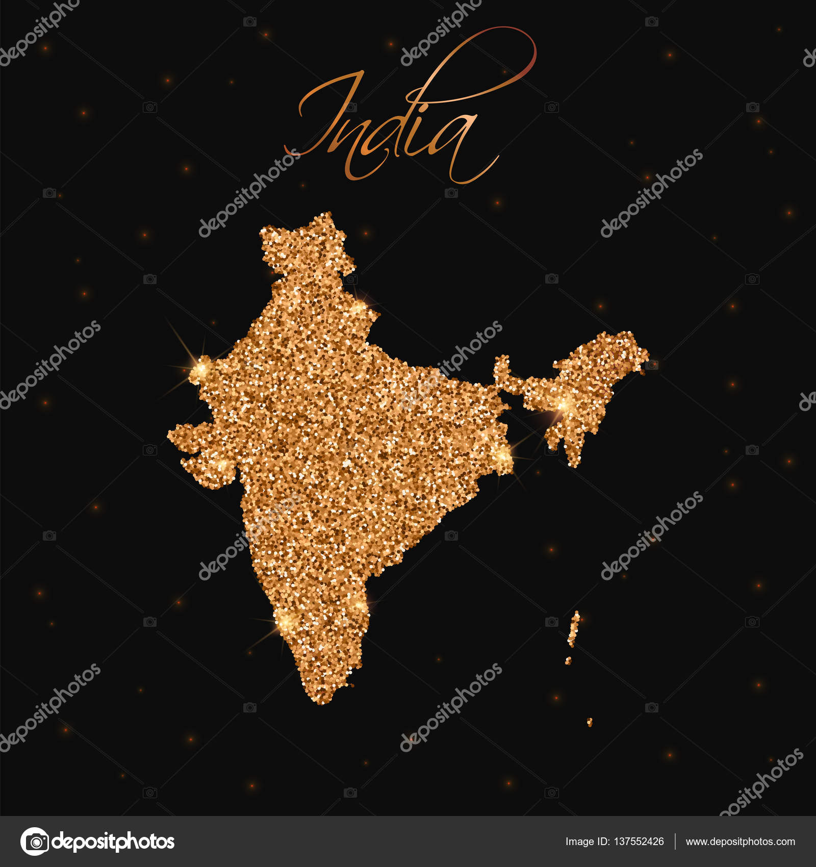 India map filled with golden glitter Luxurious design element vector ...