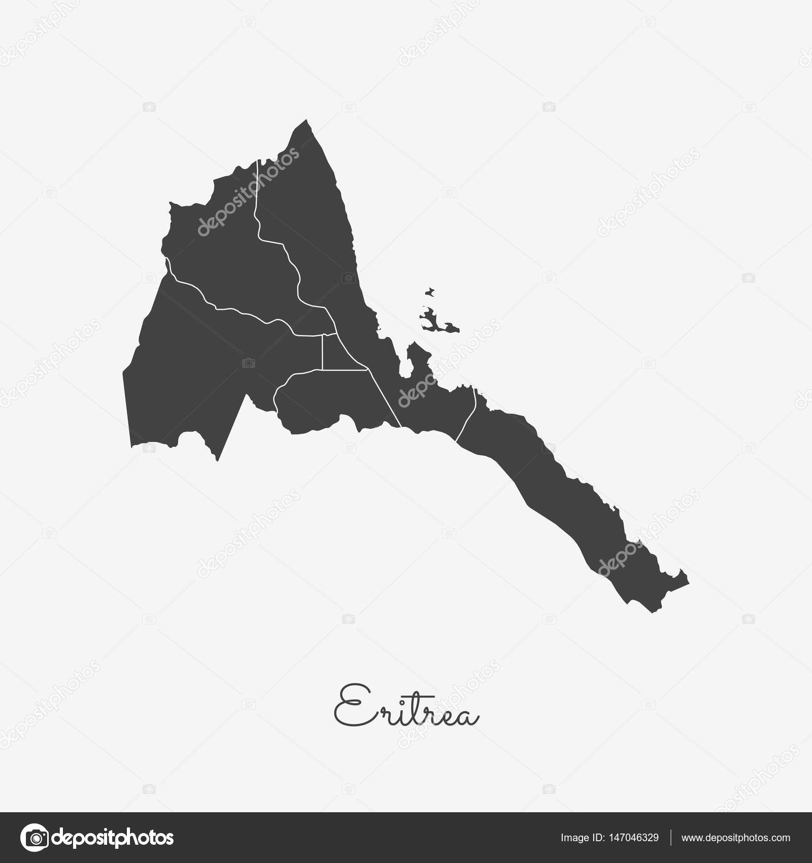 Eritrea region map grey outline on white background Detailed map of ...