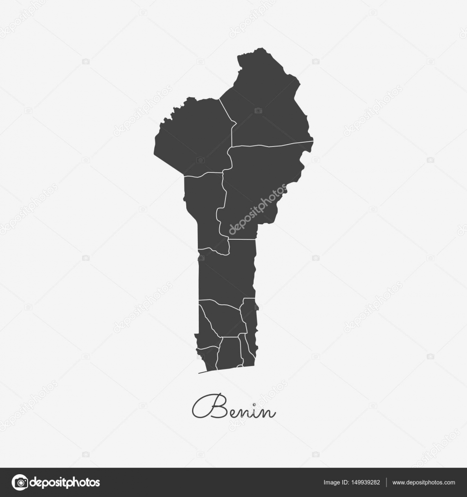 Benin region map grey outline on white background Detailed map of Benin ...