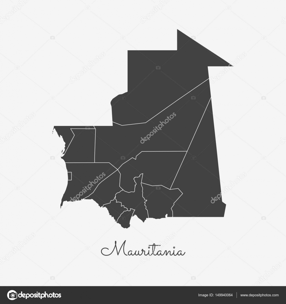 Mauritania region map grey outline on white background Detailed map of ...