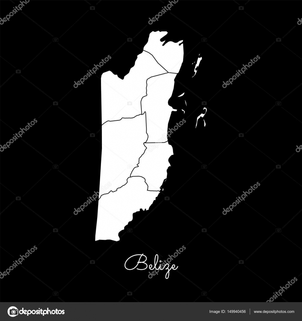 Mapa de Belice región contorno blanco sobre fondo negro Mapa detallado ...