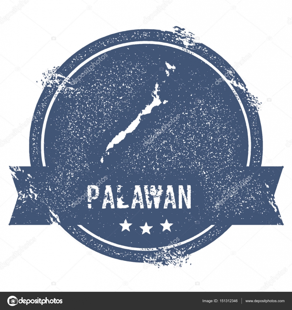 Palawan logotipo signo Viaje sello de goma con el nombre y el mapa de ...