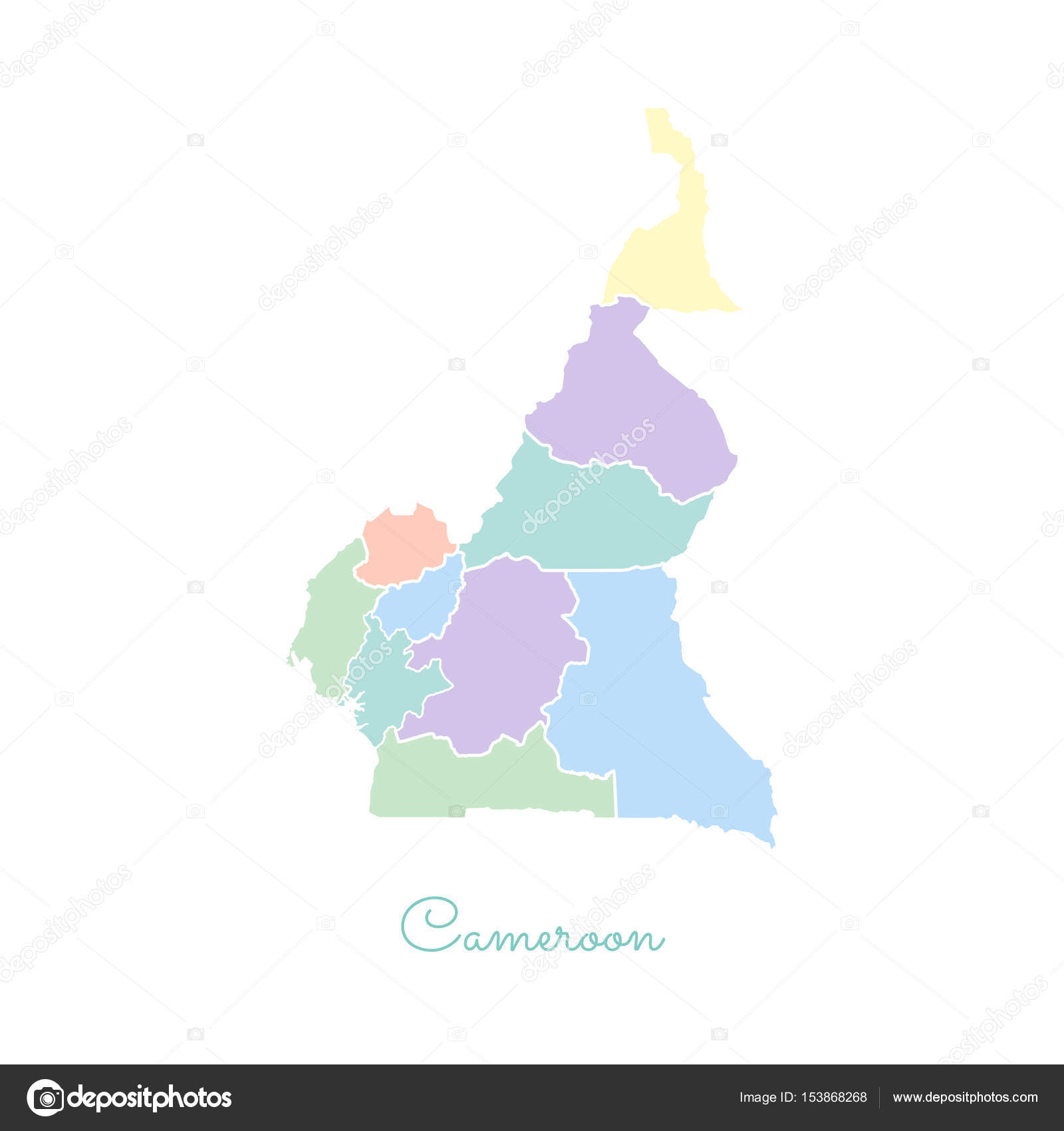 Cameroon region map colorful with white outline Detailed map of ...