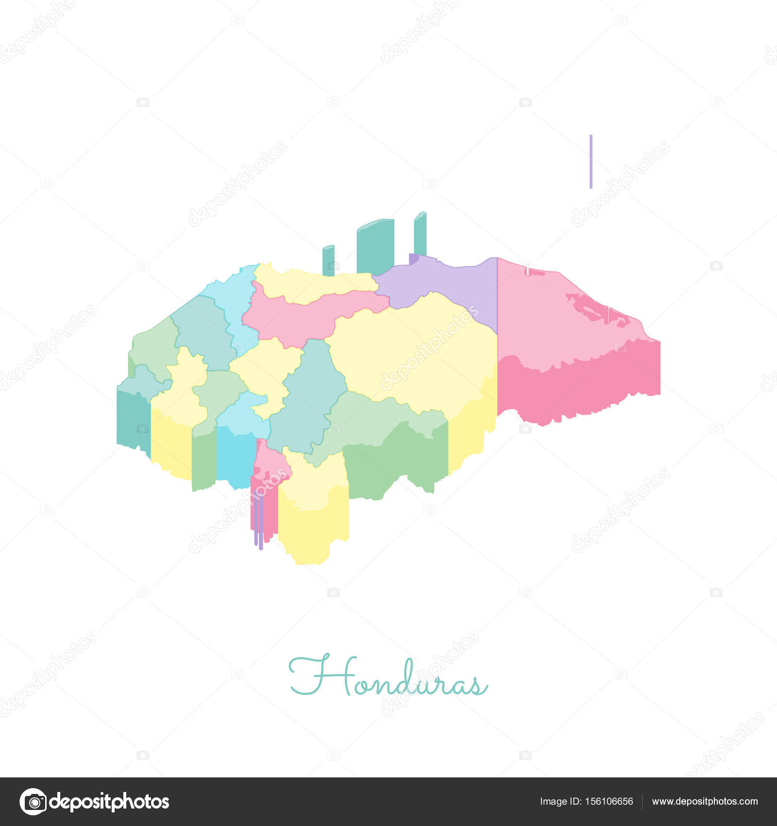 Honduras region map colorful isometric top view Detailed map of ...