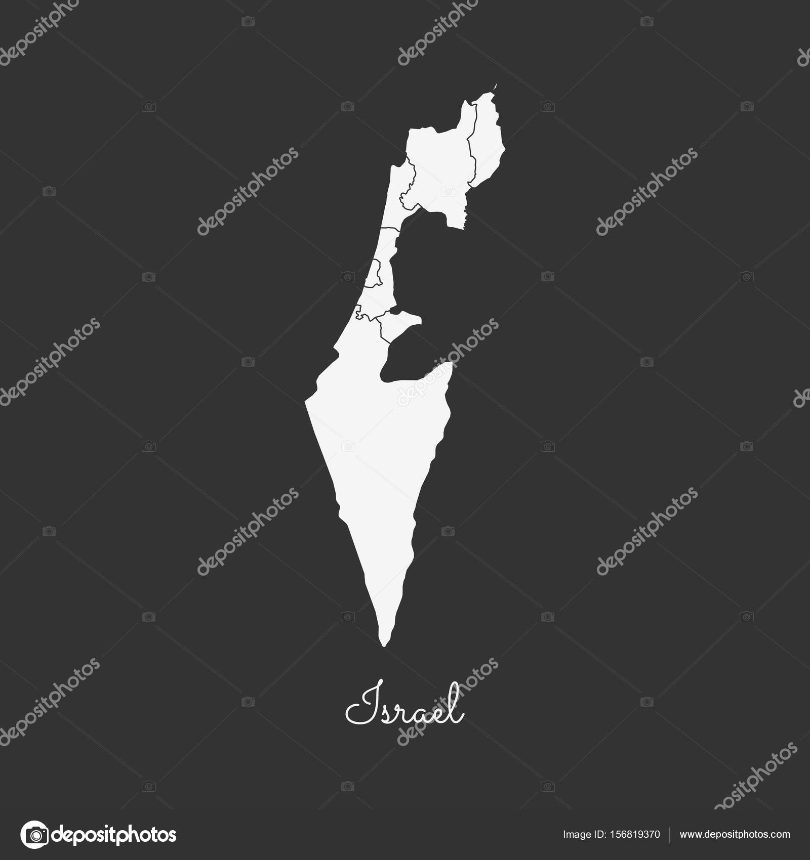 Israel region map white outline on grey background Detailed map of ...