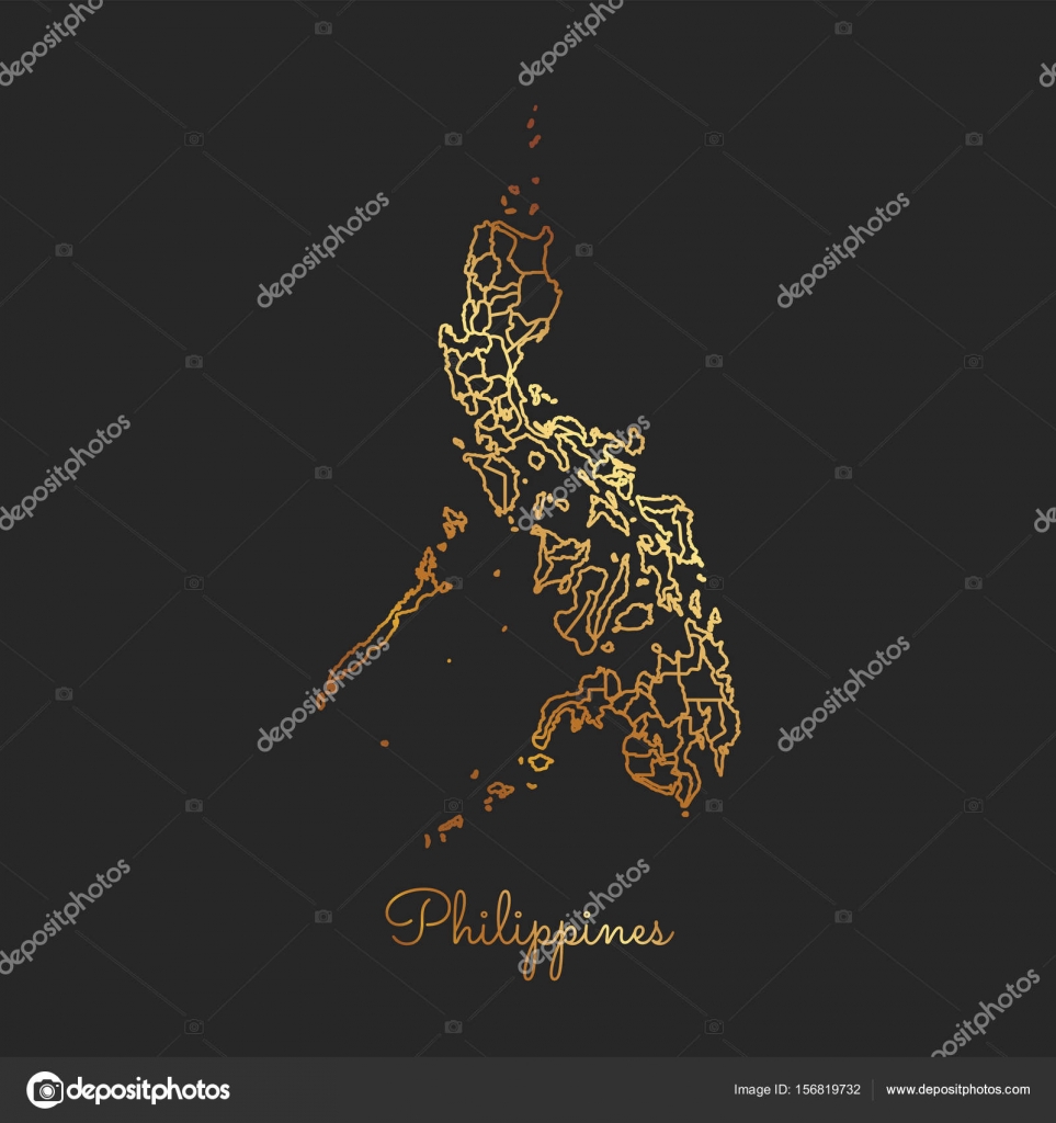 Philippines region map golden gradient outline on dark background ...