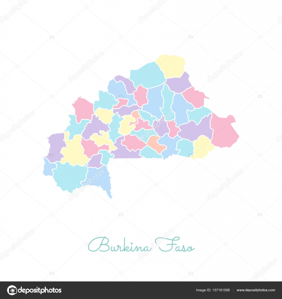 Burkina Faso region map colorful with white outline Detailed map of Burkina Faso regions Vector ...