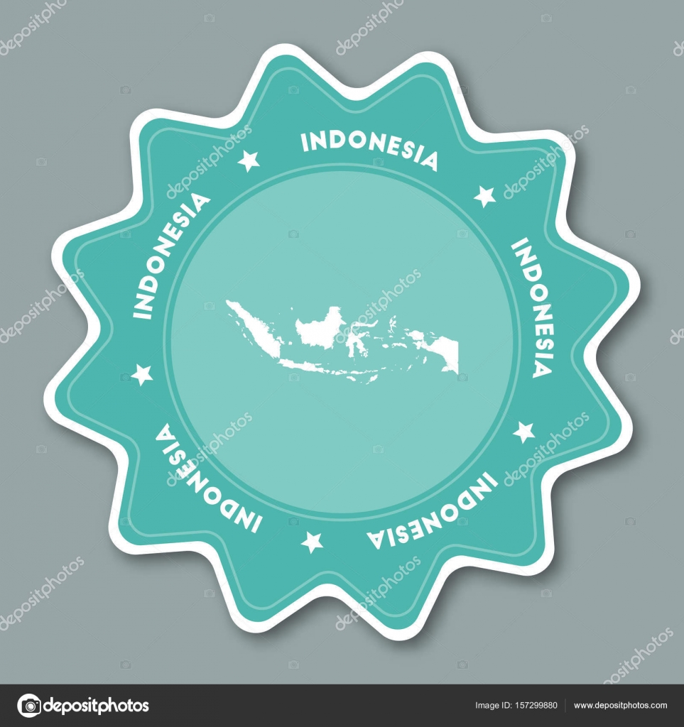 Indonesia map sticker in trendy colors Star shaped travel sticker with ...
