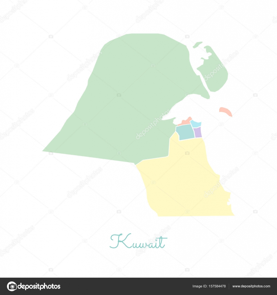 Kuwait region map colorful with white outline Detailed map of Kuwait ...