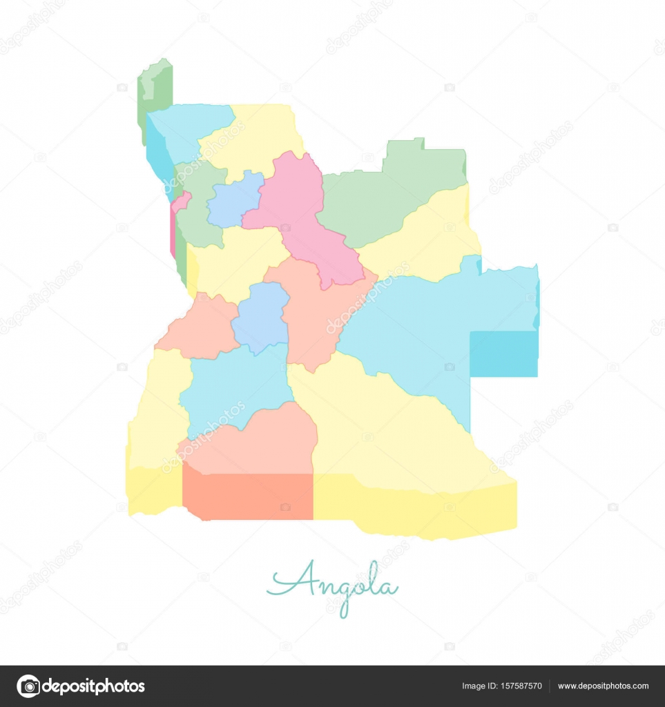 Angola regiune hartă colorat izometric top vedere detaliată hartă a ...