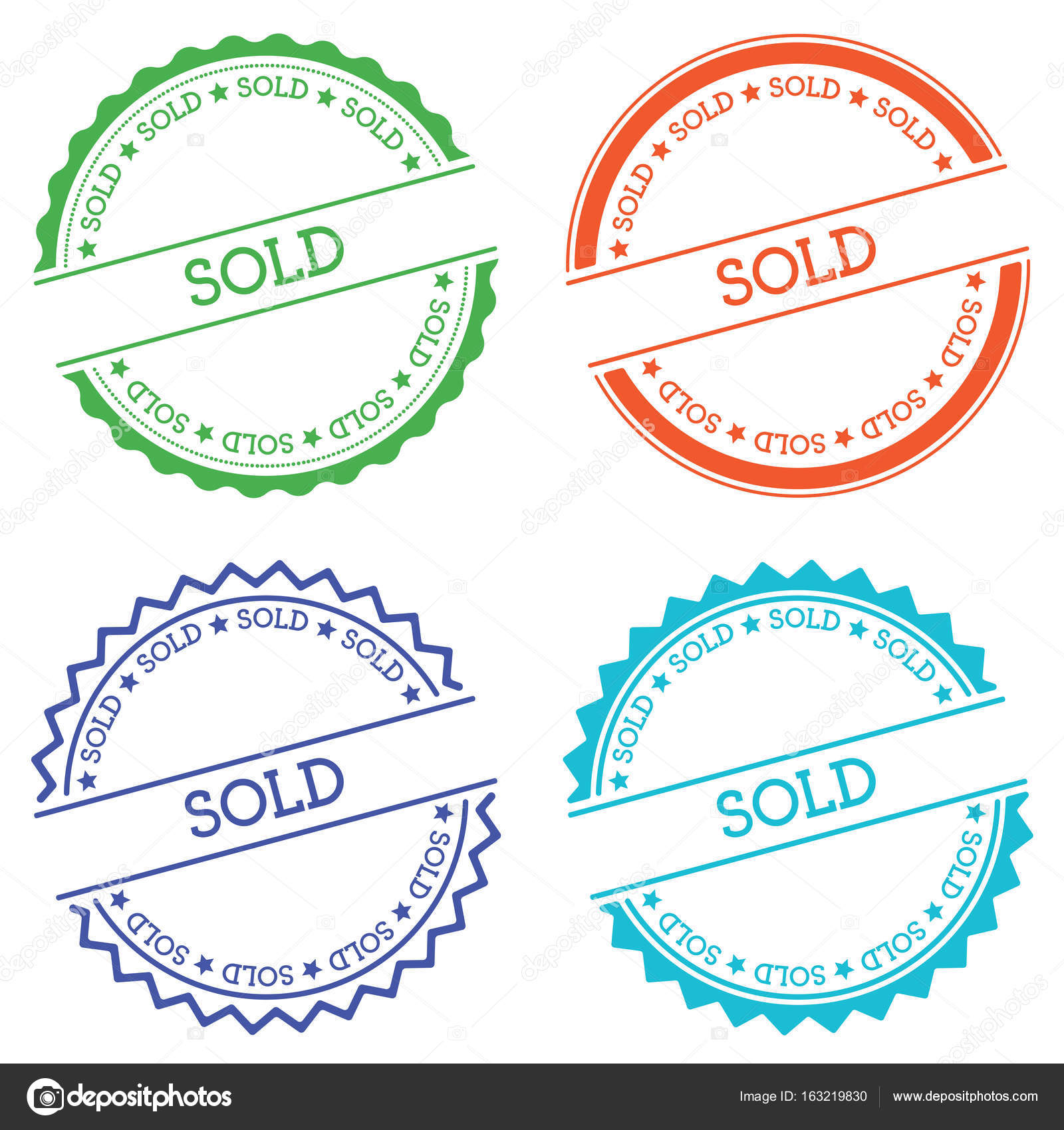 Sold badge isolated on white background Flat style round label with ...