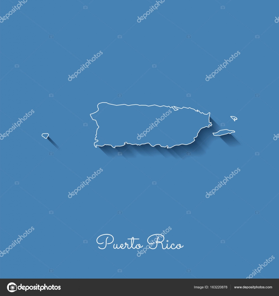 Mapa de Puerto Rico región azul con contorno blanco y sombra sobre ...