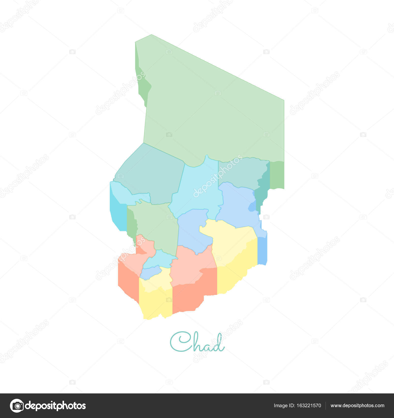 Tchad region kort farverig isometrisk top visning Detaljeret kort over ...