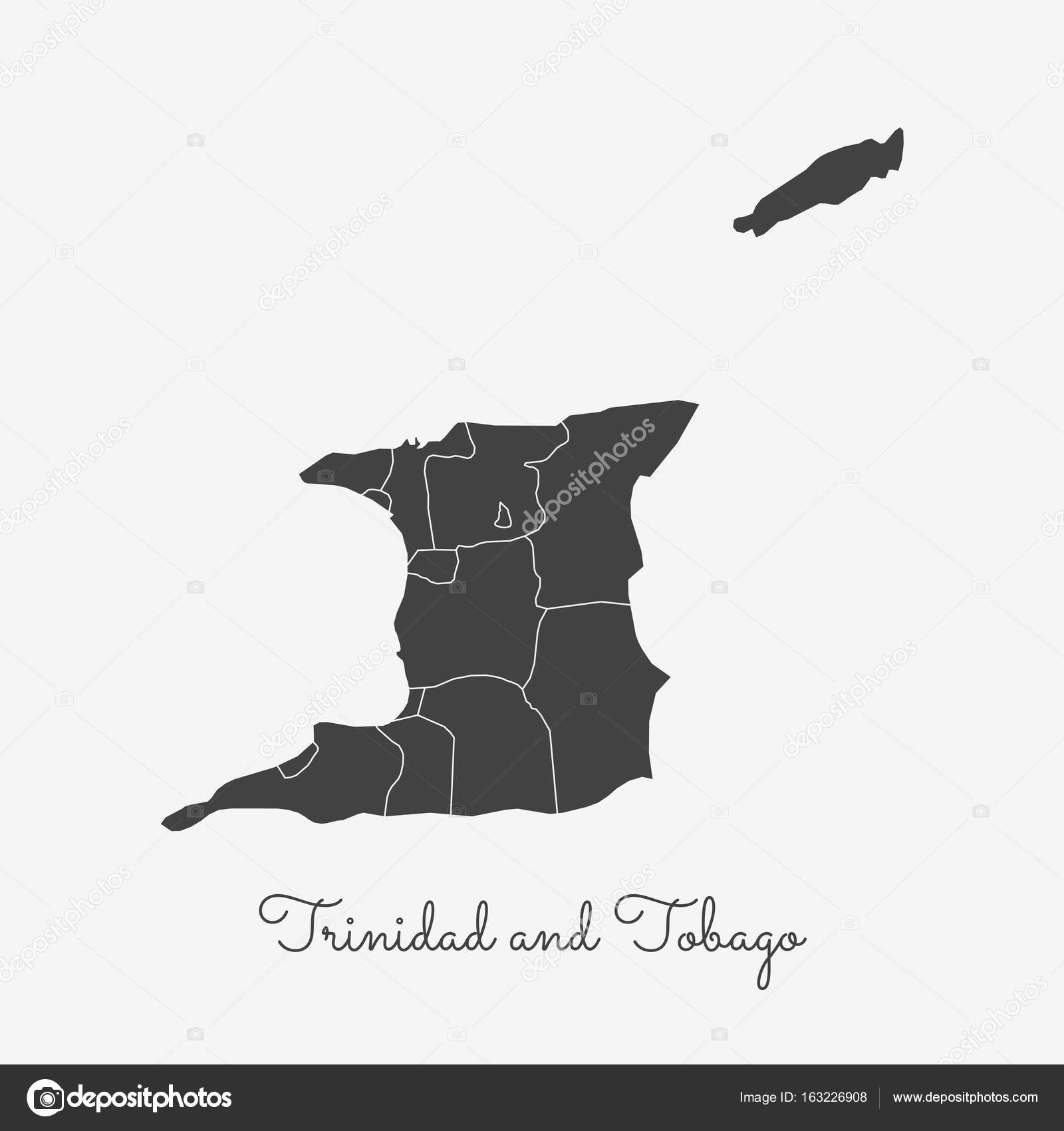 Trinidad and Tobago region map grey outline on white background ...
