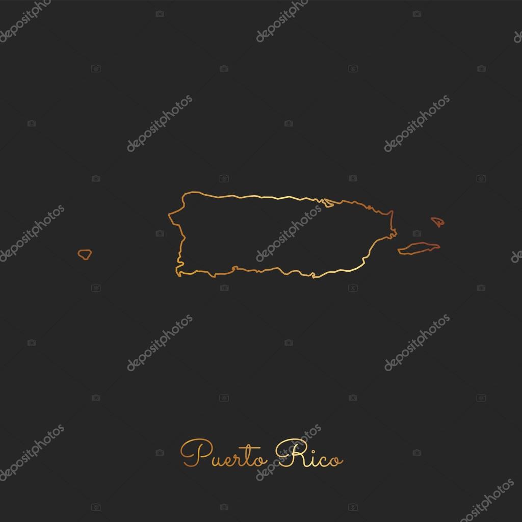 Mapa de la región de Puerto Rico contorno de degradado dorado sobre ...