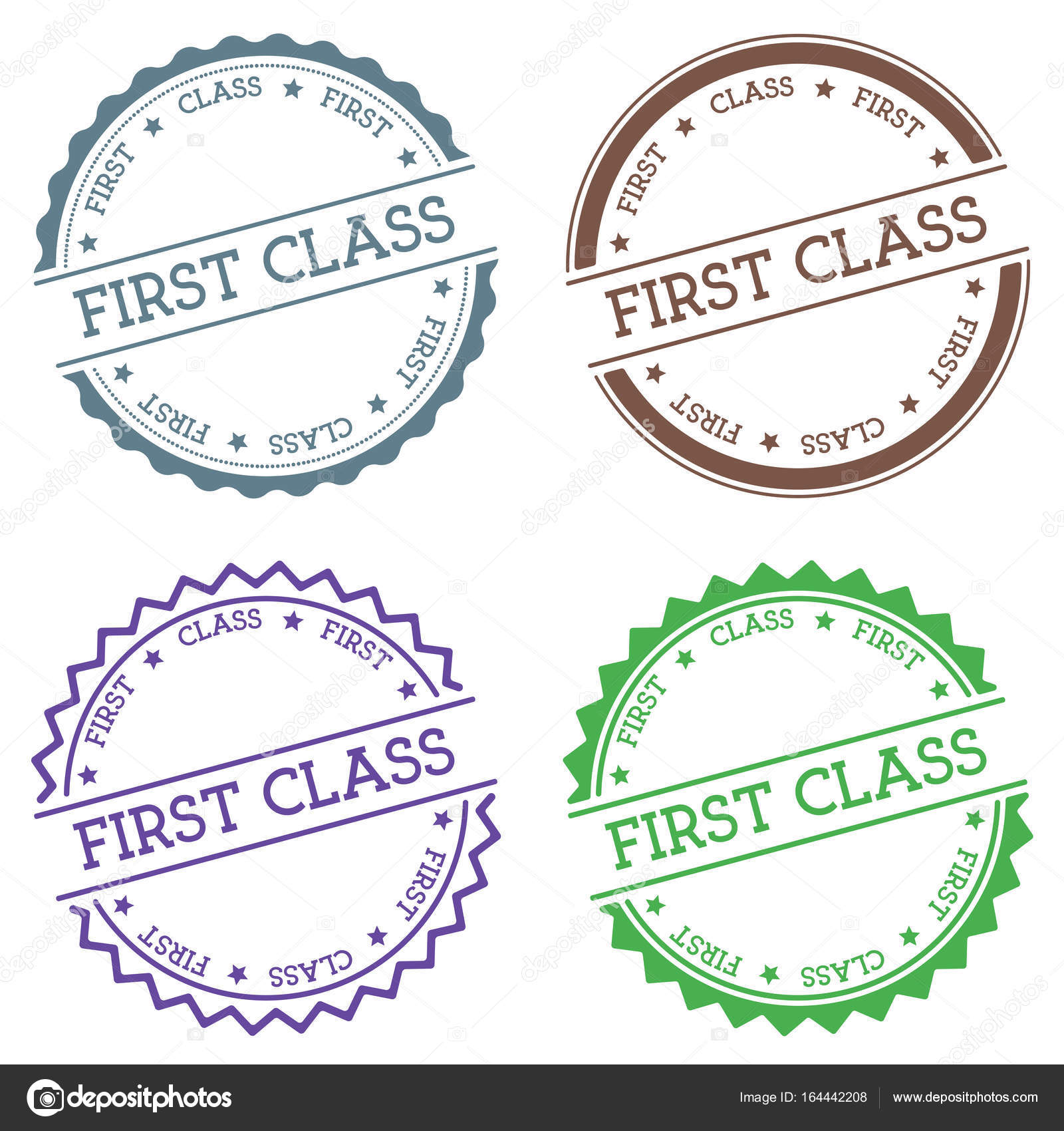 First Class badge isolated on white background Flat style round label ...