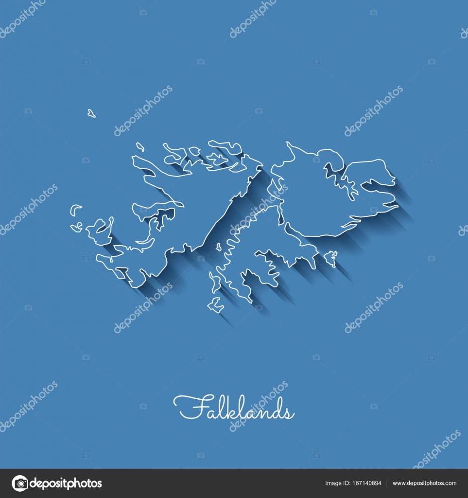 Falklands region map blue with white outline and shadow on blue ...