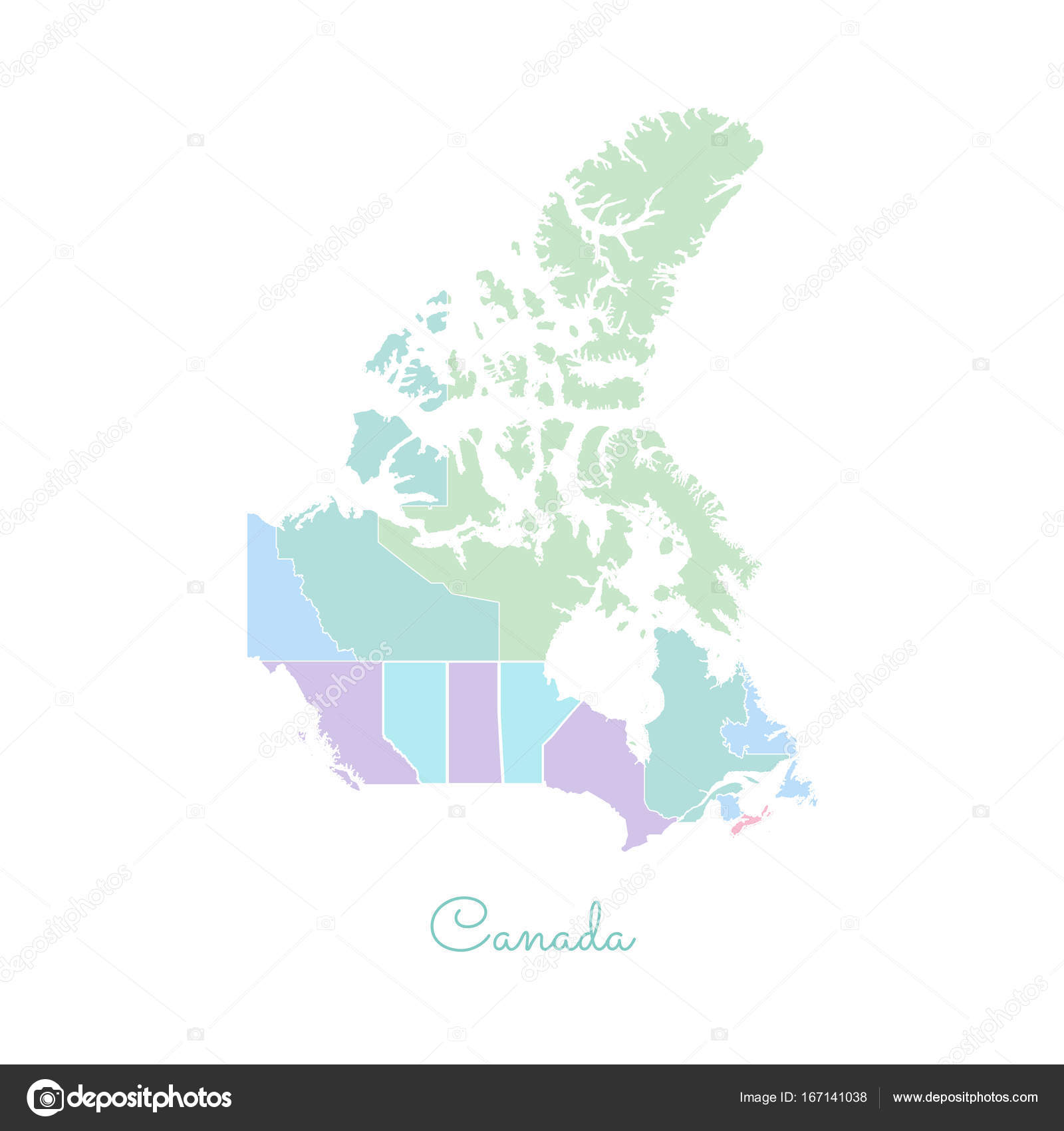 Canada region map colorful with white outline Detailed map of Canada ...