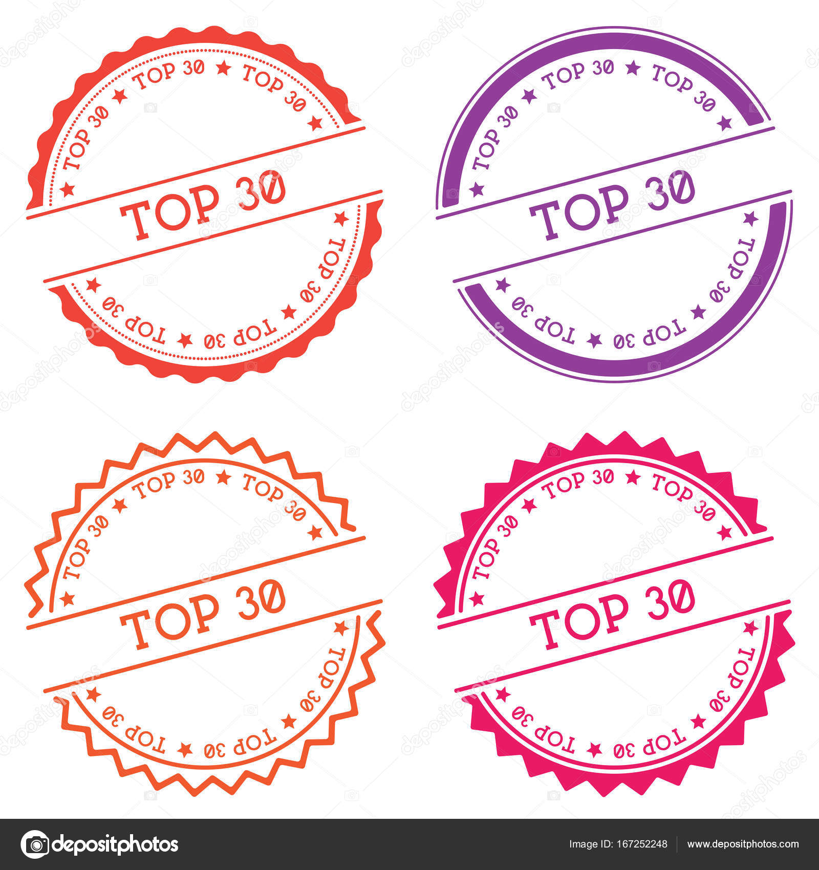 Top 30 badge isolated on white background Flat style round label with ...