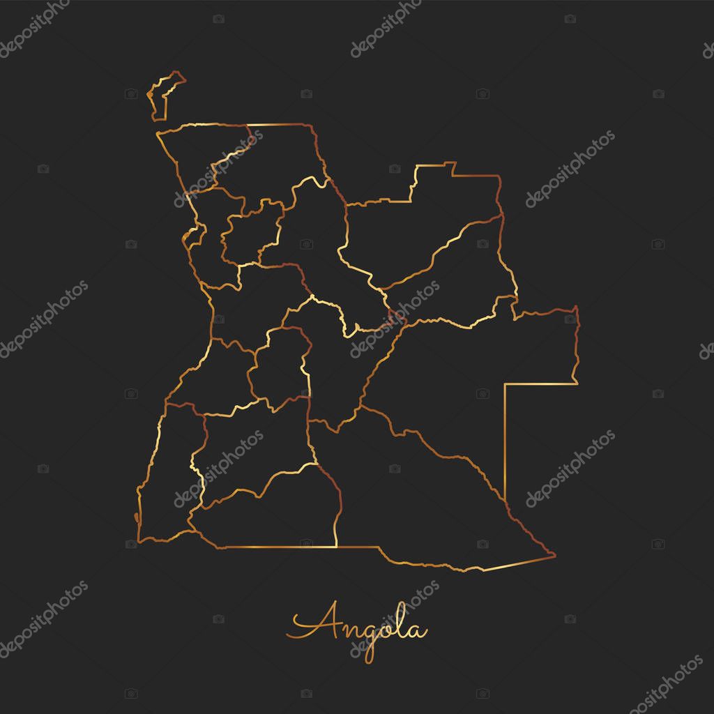 Angola mapa de la región esquema de gradiente dorado sobre fondo oscuro ...