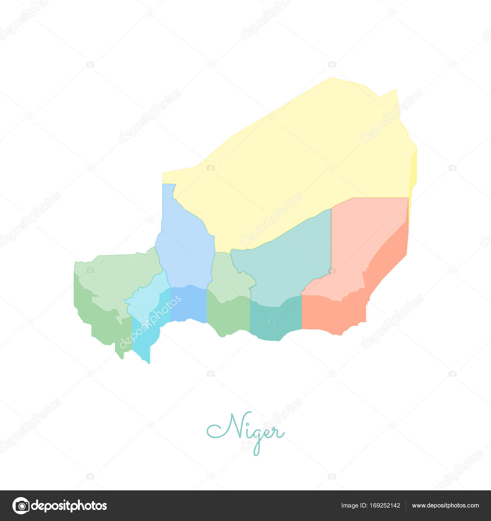 Niger region map colorful isometric top view Detailed map of Niger ...
