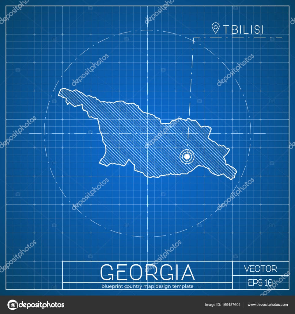 Georgia blueprint map template with capital city Tbilisi marked on ...