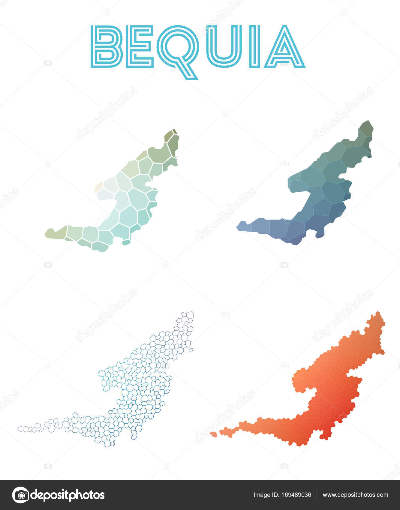 Bequia polygonal island map Mosaic style maps collection Bright ...