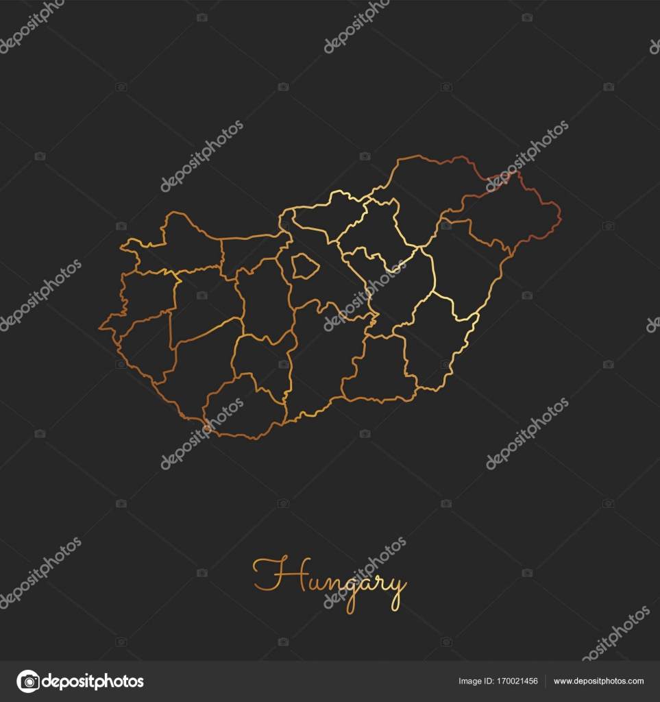 Hungary region map golden gradient outline on dark background Detailed ...