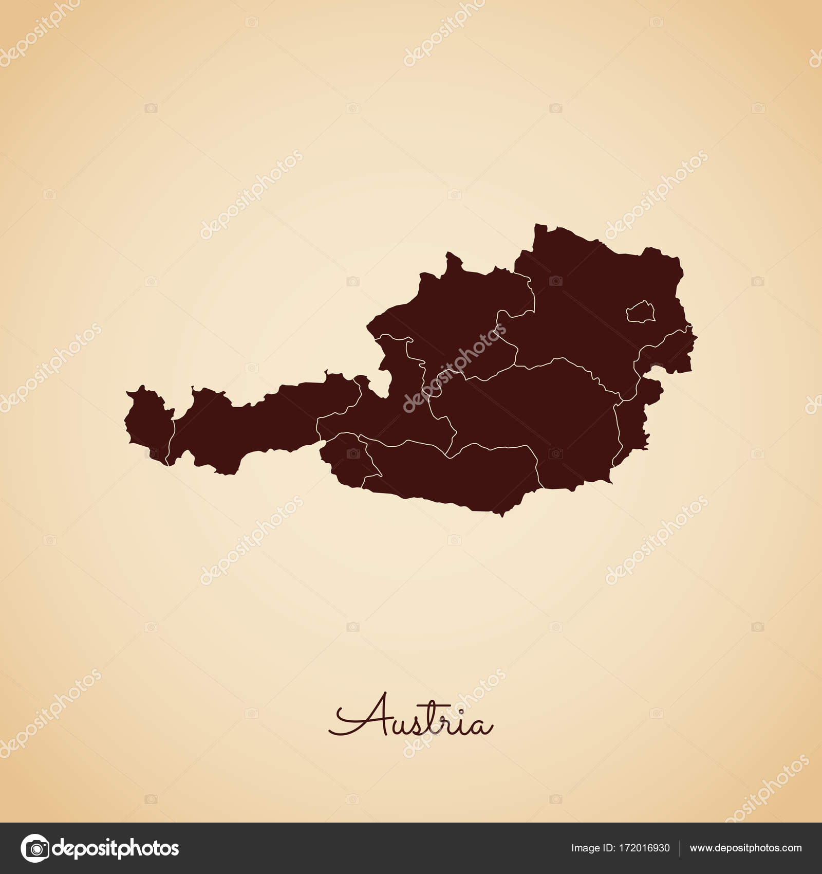 Image vectorielle Autriche carte de la région style rétro contour brun ...