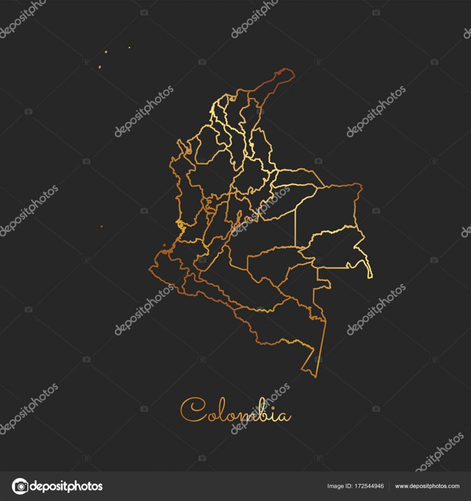 Kolumbien region map goldener gradienten umriss auf dunklem hintergrund ...