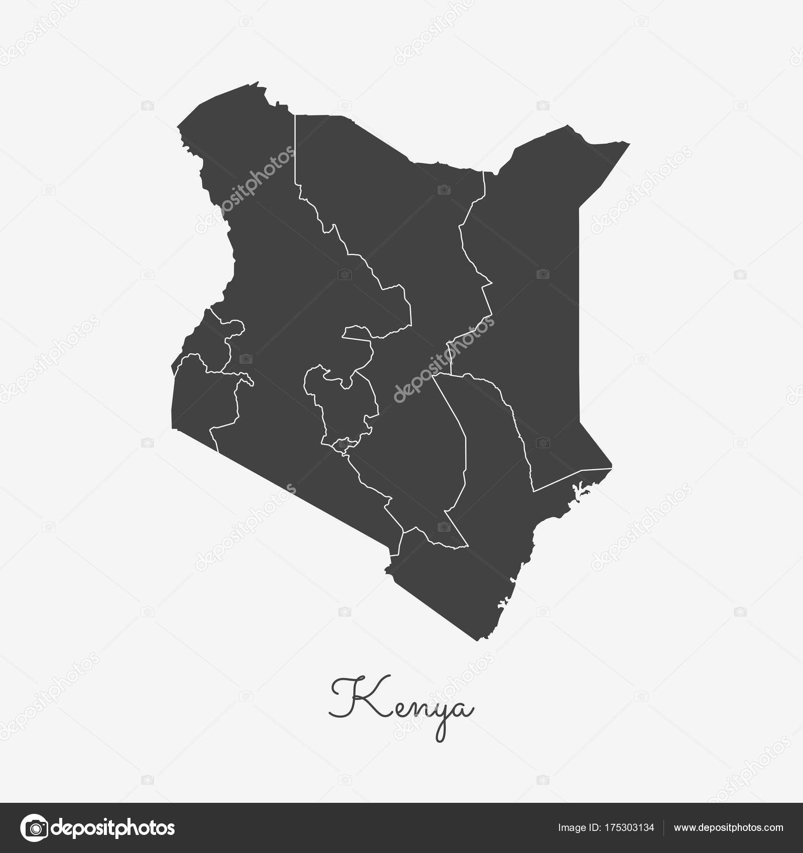 Kenya region map grey outline on white background Detailed map of Kenya ...