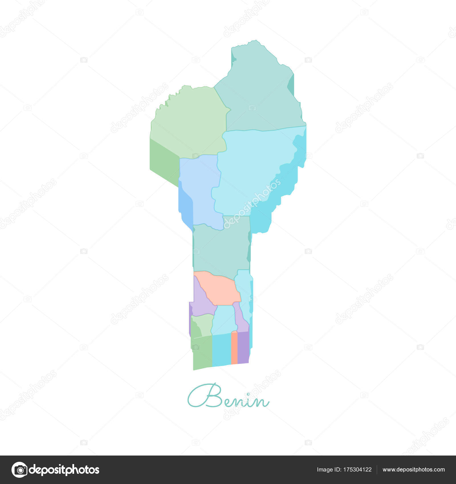 Benin region map colorful isometric top view Detailed map of Benin ...