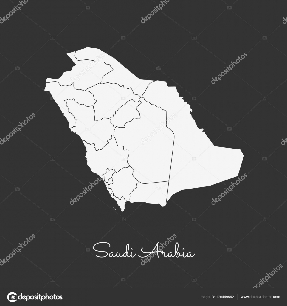 Saudi Arabia region map white outline on grey background Detailed map ...