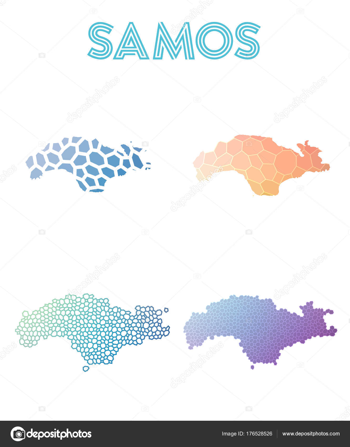 Samos polygonal island map Mosaic style maps collection Bright abstract ...