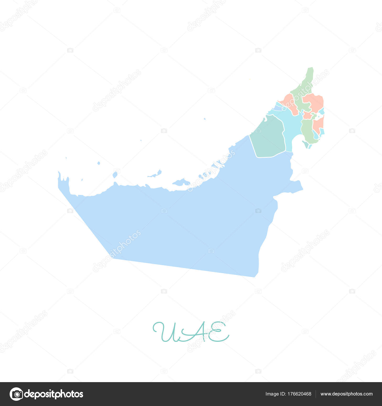 UAE region map colorful with white outline Detailed map of UAE regions ...