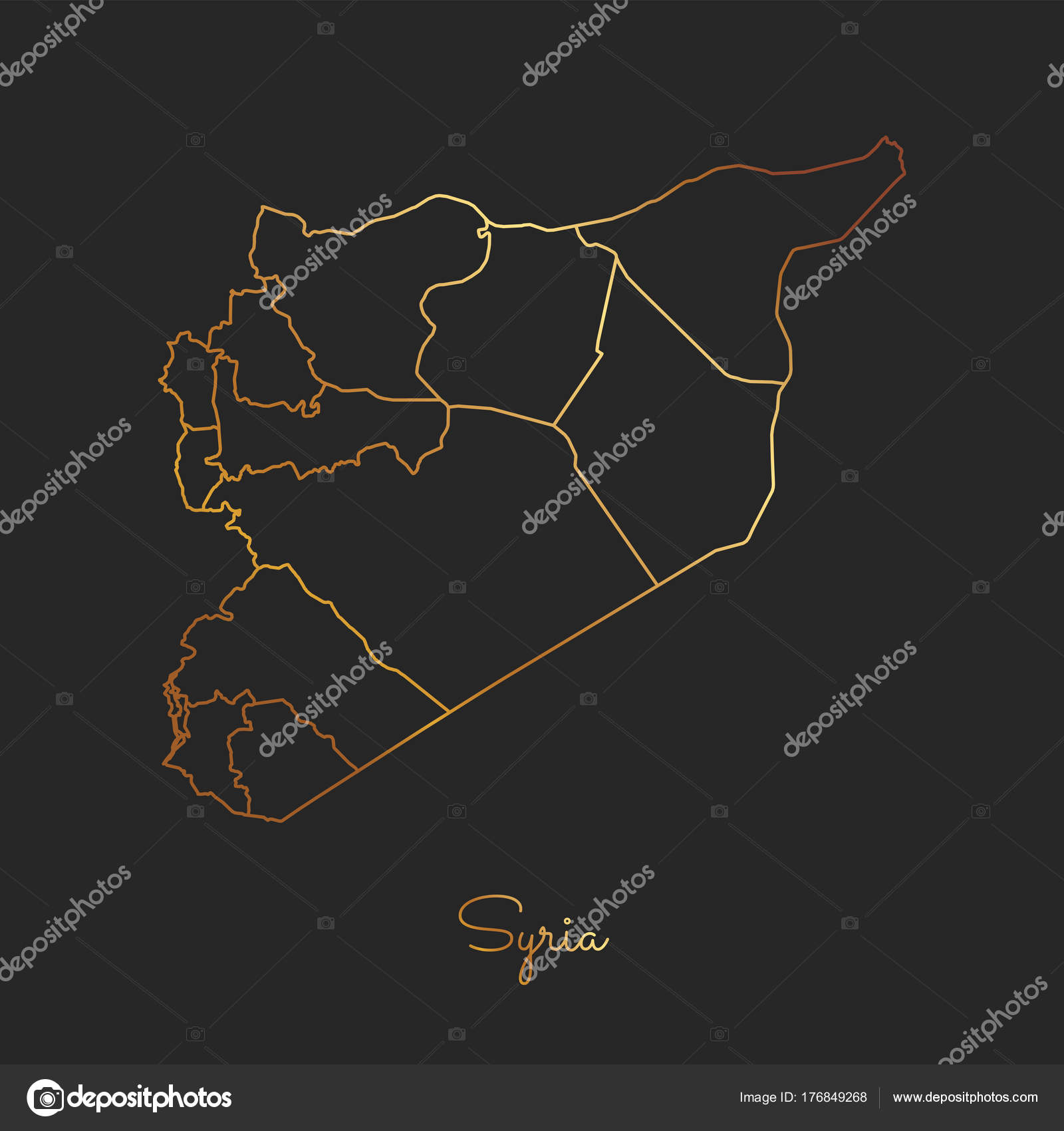 Syria region map golden gradient outline on dark background Detailed ...