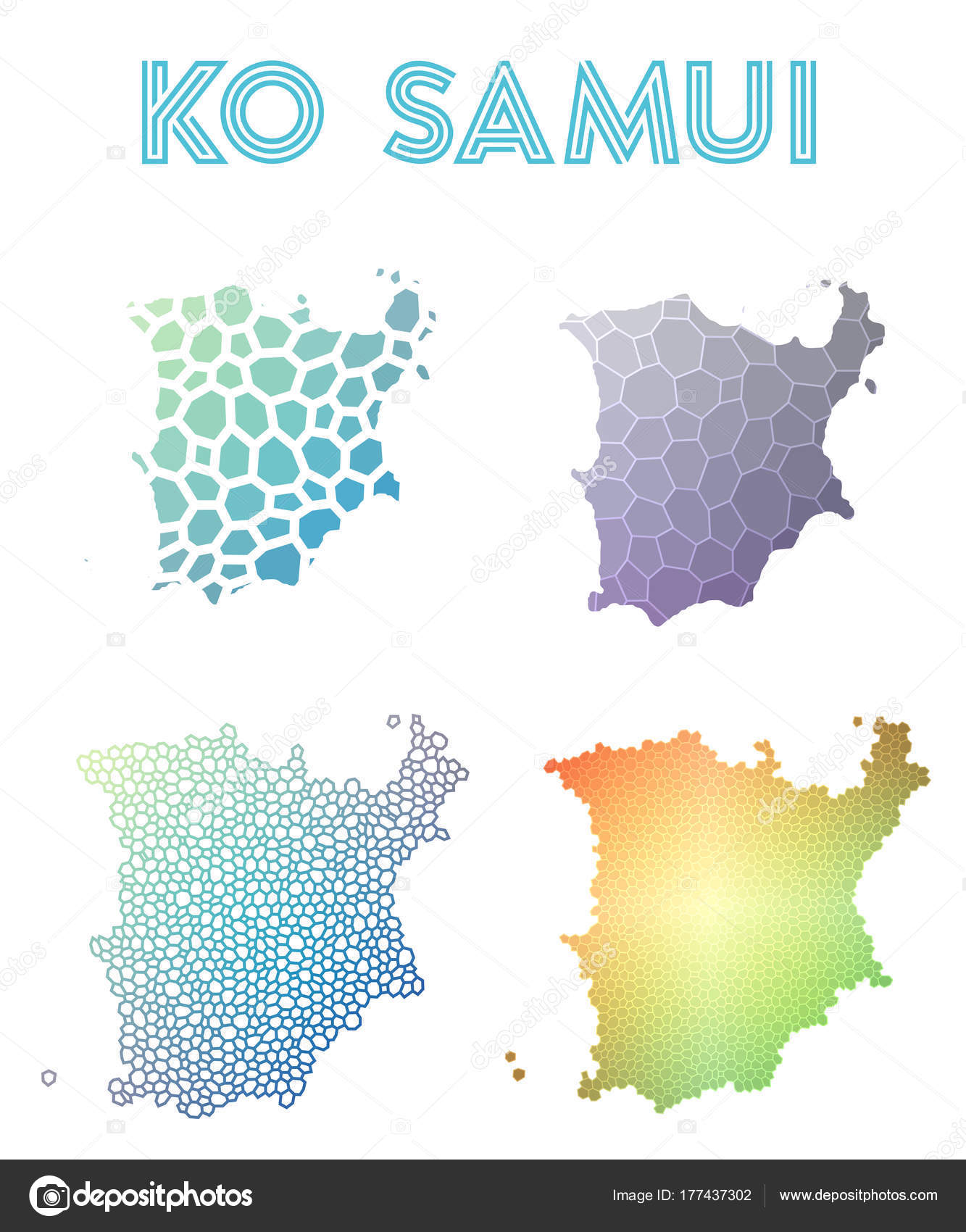 Ko Samui polygonal island map Mosaic style maps collection Bright ...
