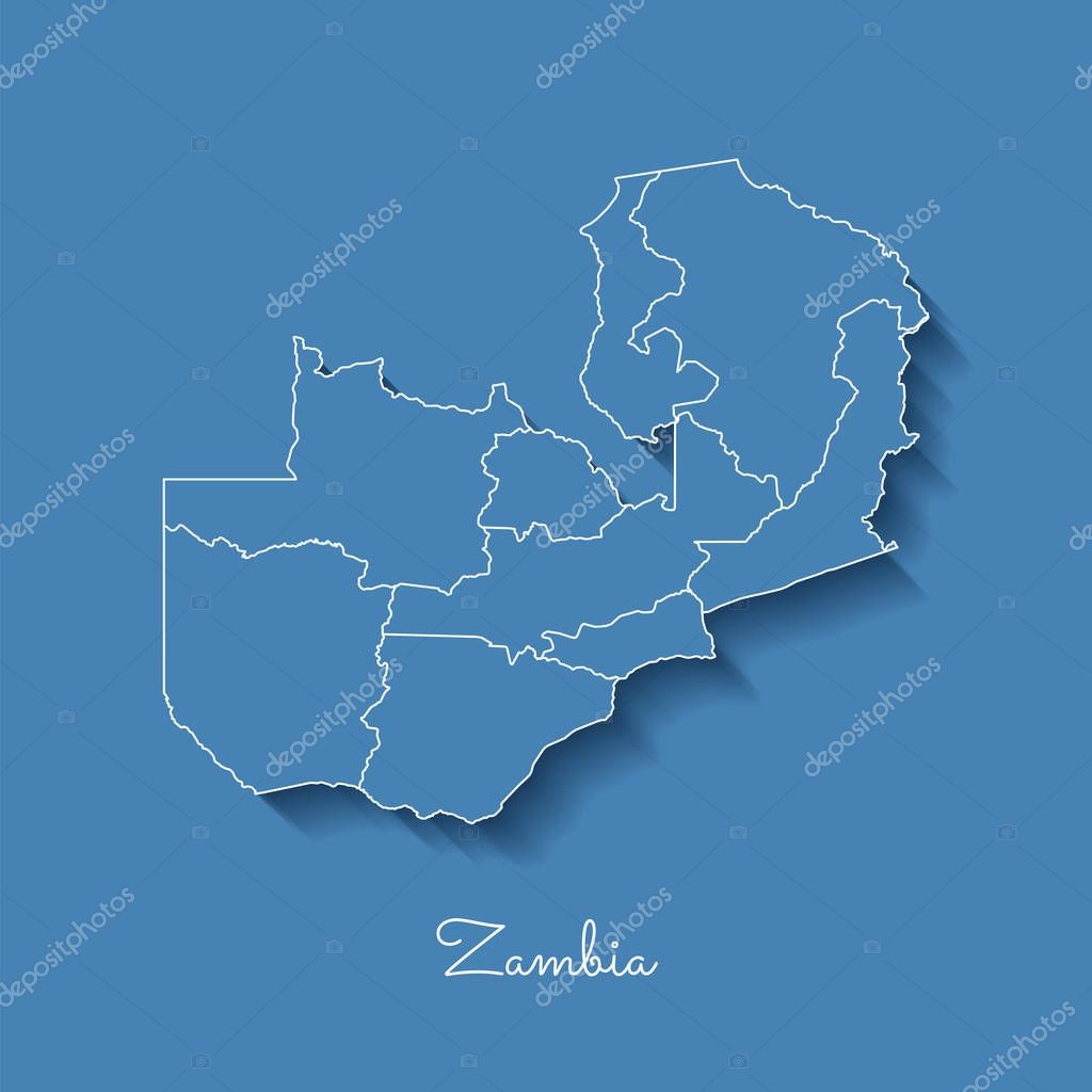 Beyaz anahat ve Zambiya mavi arka plan detaylı haritada gölge ile ...