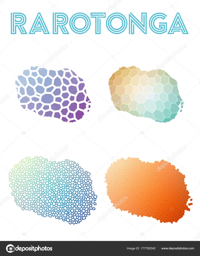 Rarotonga polygonal island map Mosaic style maps collection Bright ...