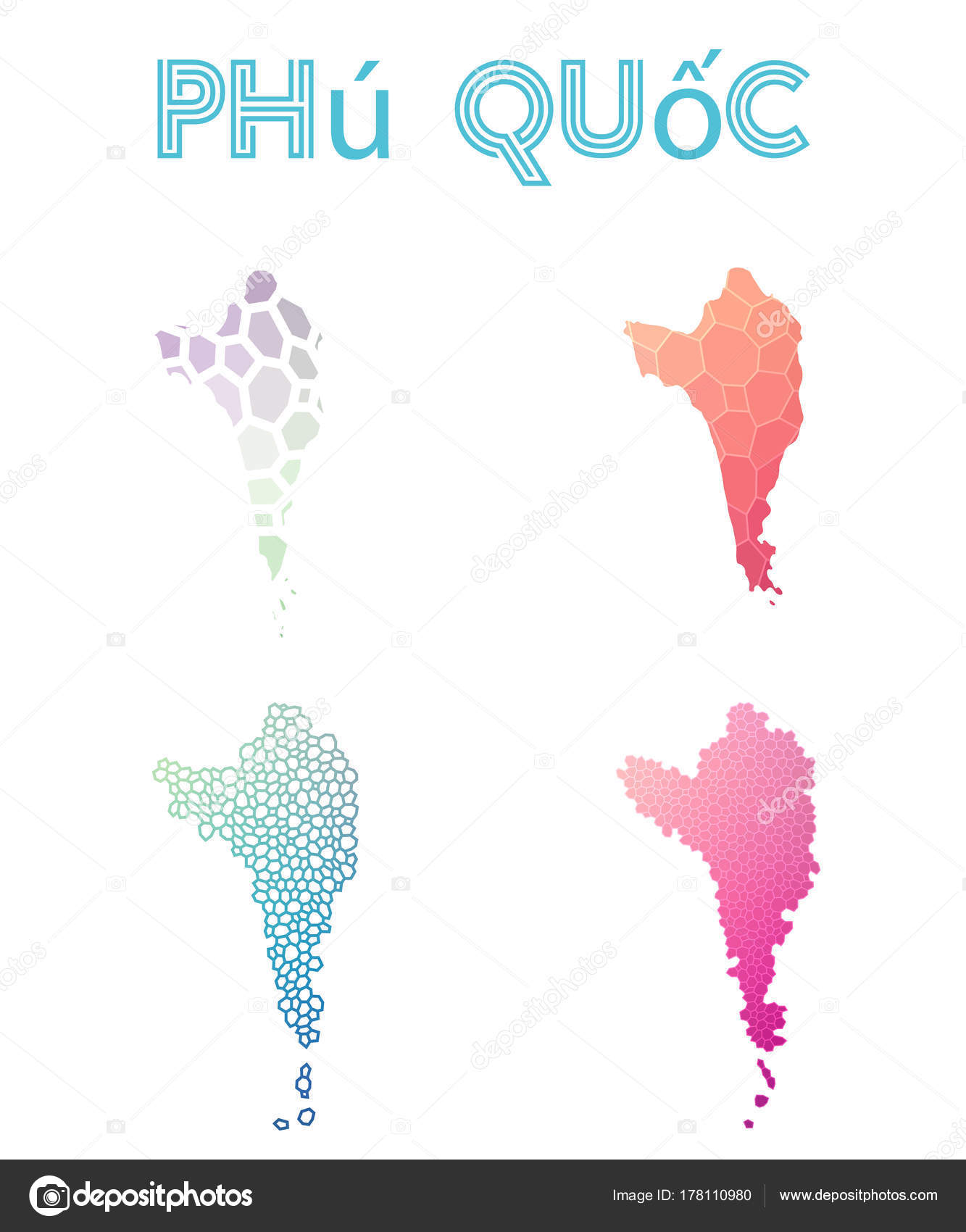 Phu Quoc polygonal island map Mosaic style maps collection Bright ...