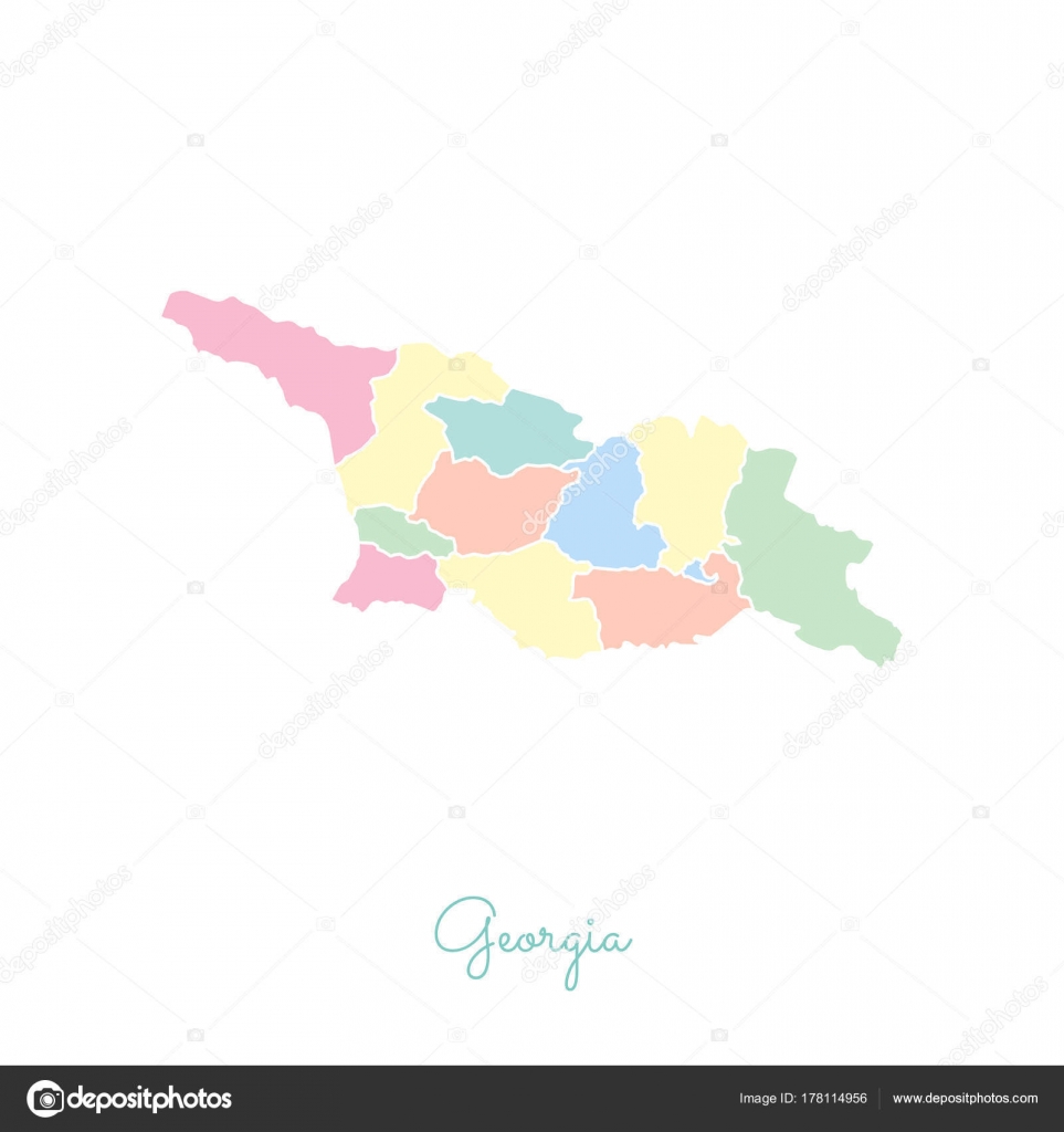乔治亚地区地图五颜六色与白色轮廓格鲁吉亚地区矢量详细地图 图库矢量图©gagarych 178114956