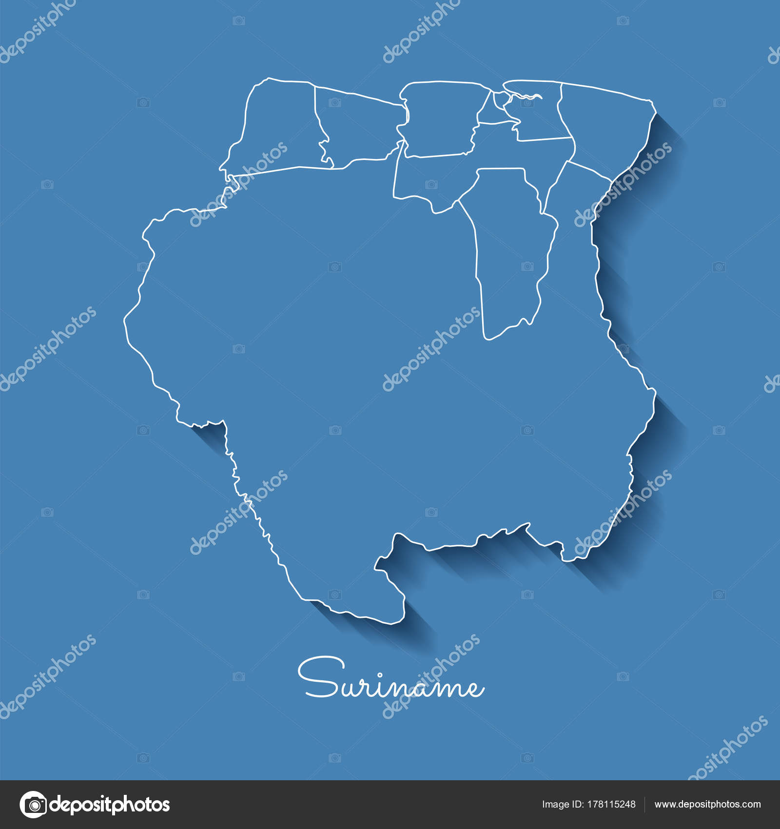 Image vectorielle Carte de la région du Suriname bleu avec contour ...