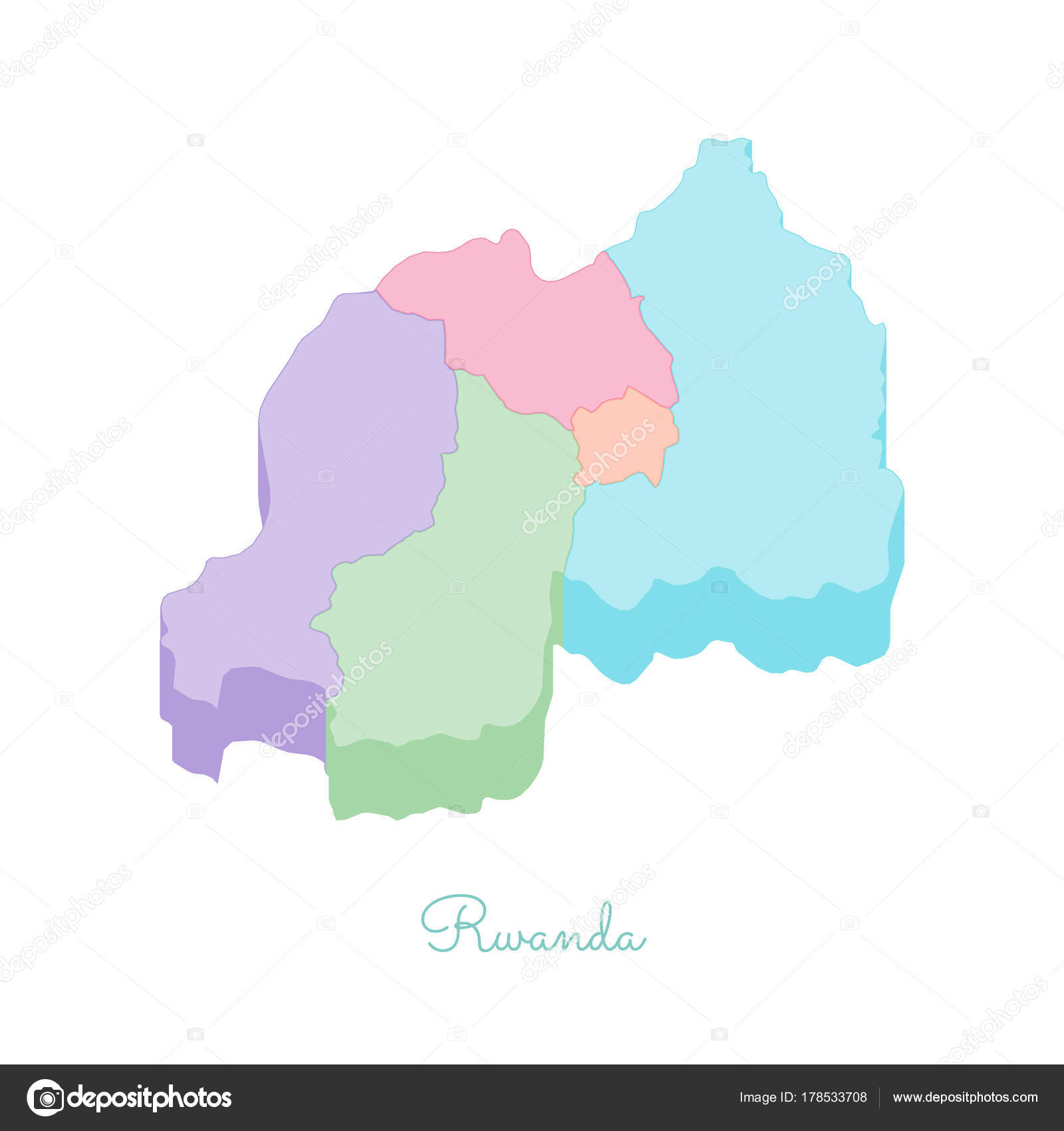 Rwanda region map colorful isometric top view Detailed map of Rwanda ...