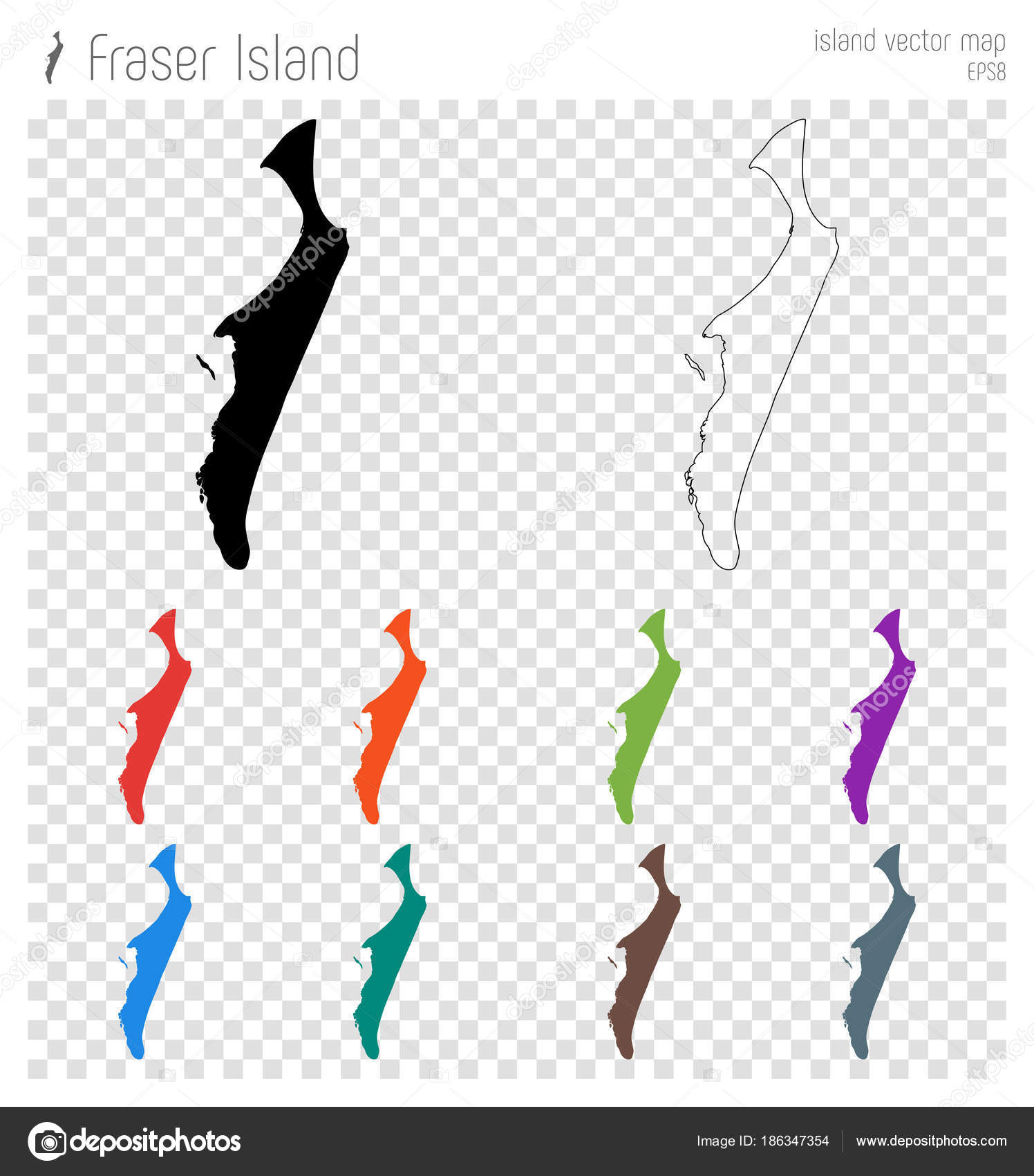 Fraser ada yüksek Detaylı Haritası Adası siluet simge Isolated Fraser ...