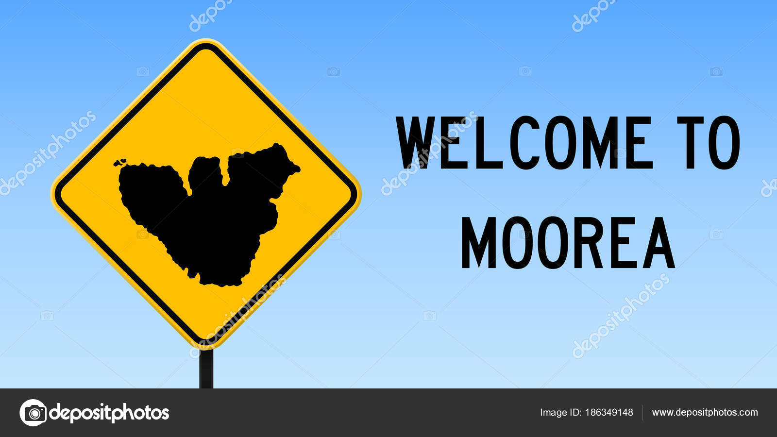 Mapa de Moorea en la señal de tráfico Cartel ancho con mapa de la isla ...