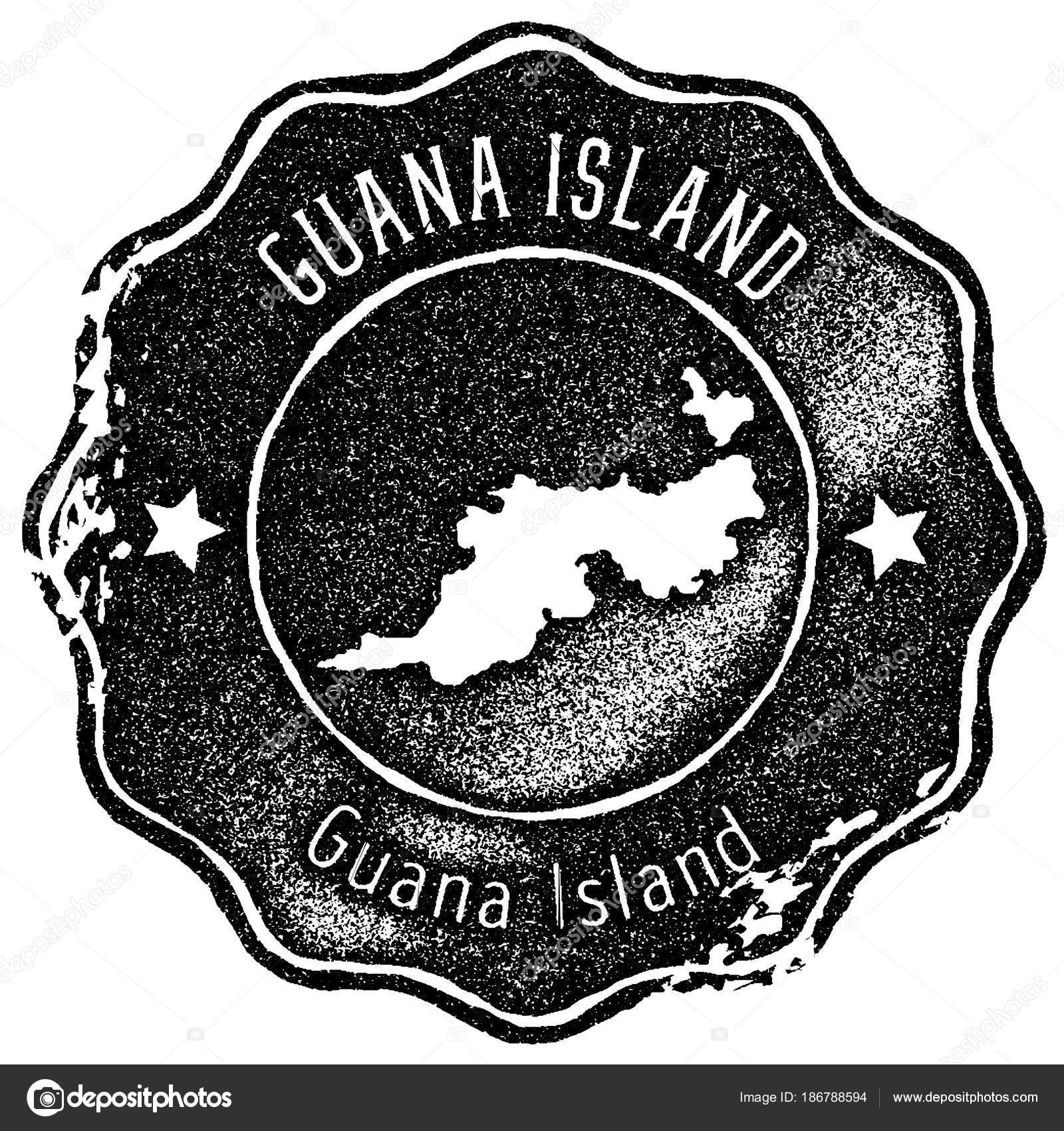 Guana Island map vintage stamp Retro style handmade label badge or ...