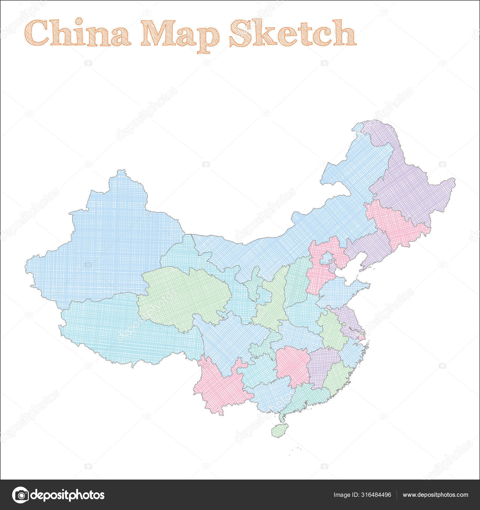 China map Handdrawn country Decent sketchy China map with regions ...
