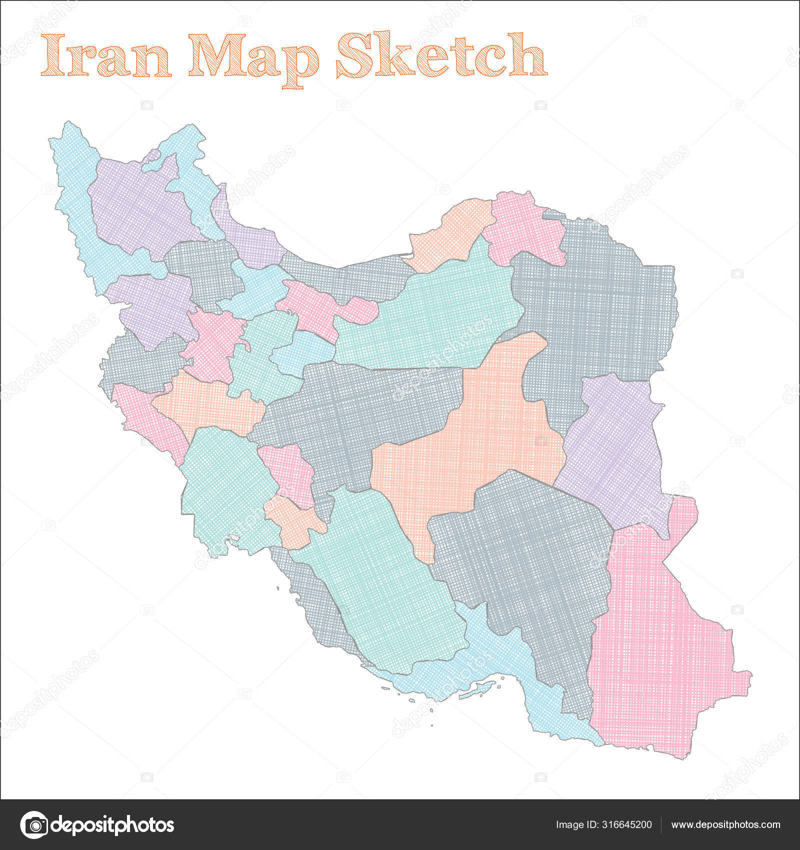 Irán mapa Handdrawn country Magnífico bosquejo Irán mapa con regiones ...