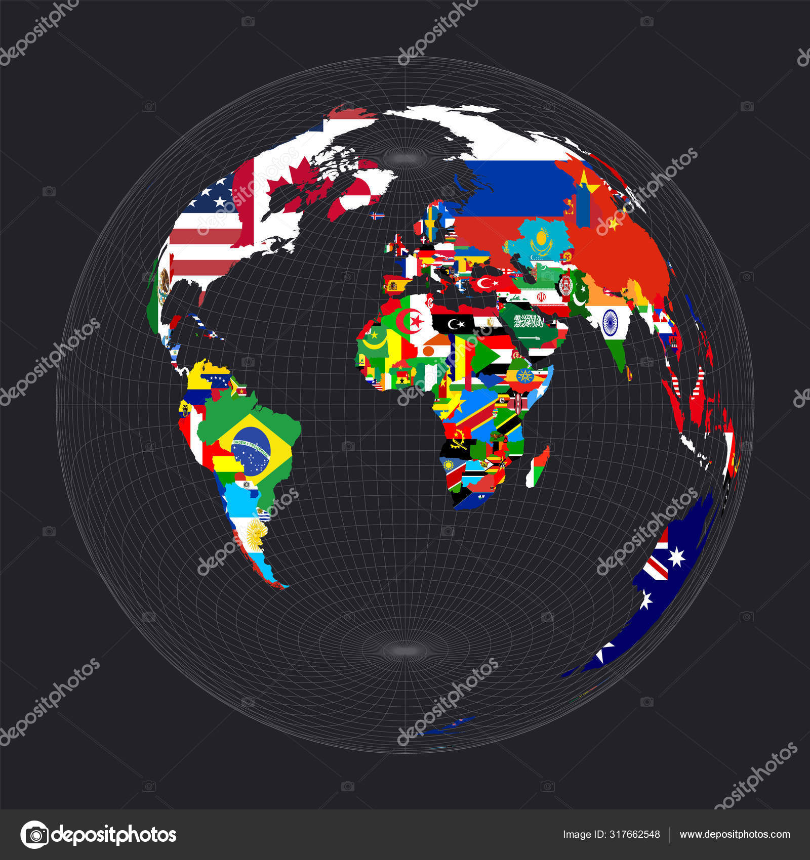Bayraklı dünya haritası Lambert azimuthal ekolayzır projeksiyon ...